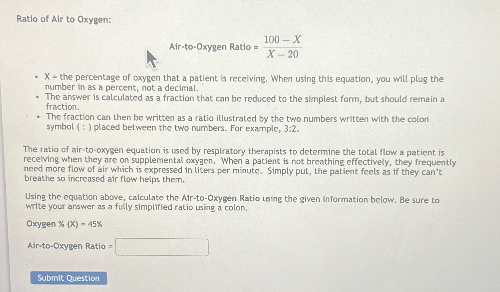 Solved Ratio of Air to Oxygen: ﻿Air-to-Oxygen Ratio | Chegg.com