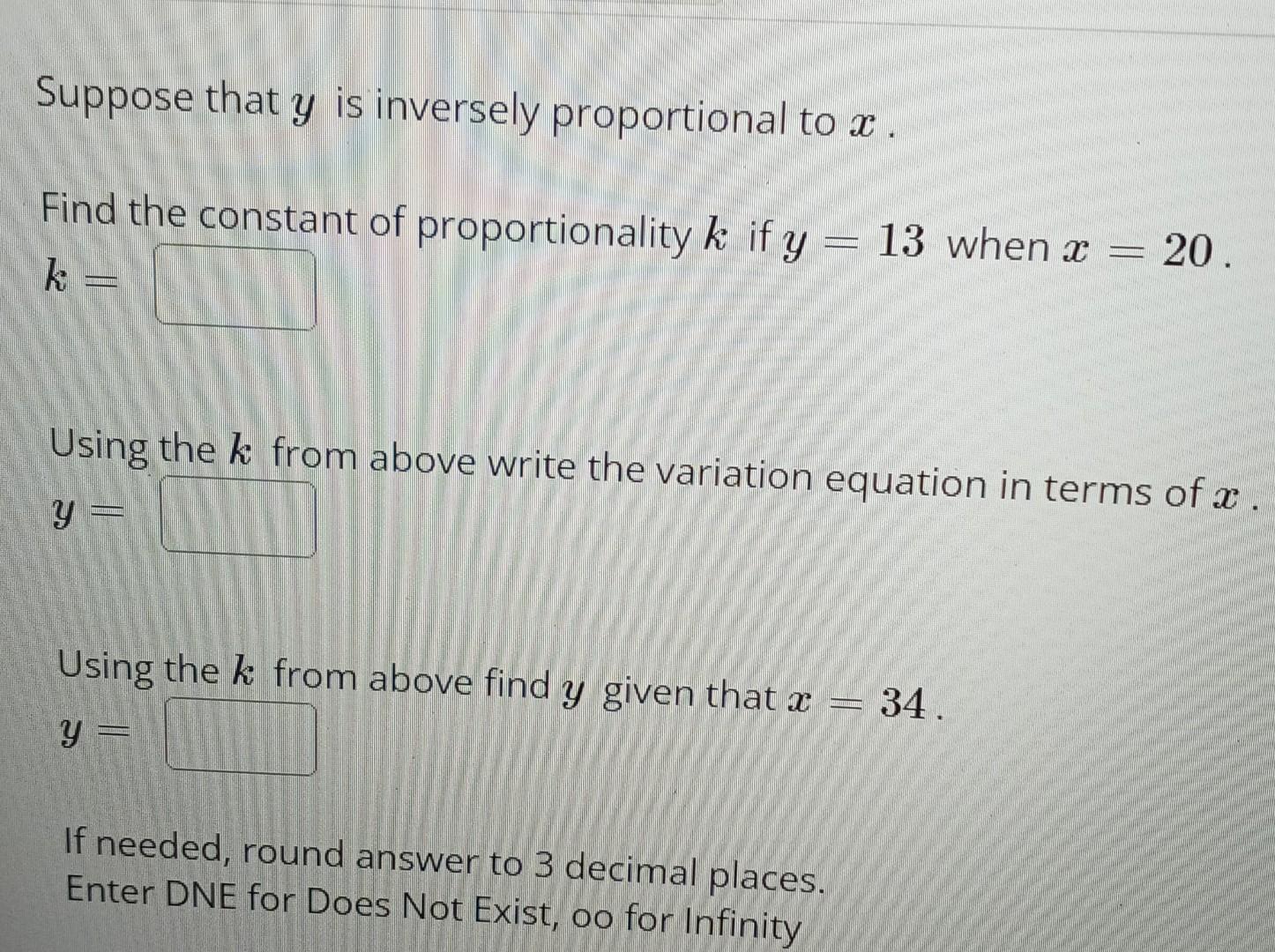 Solved Suppose that y is inversely proportional to x. Find | Chegg.com