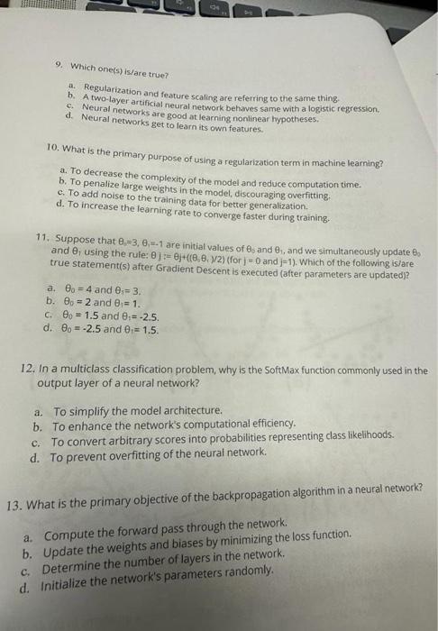 Solved 9. Which one(s) is/are true? a. Regularization and | Chegg.com