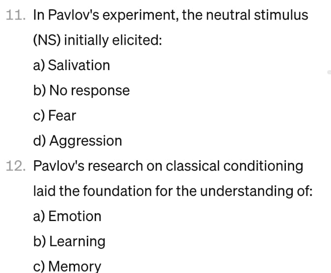 Solved In Pavlov's experiment, the neutral stimulus (NS) | Chegg.com