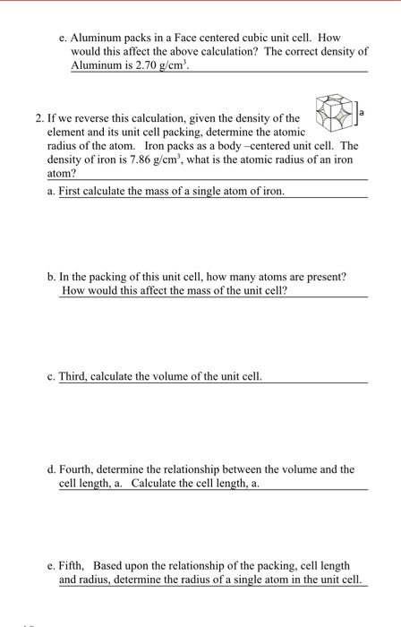 Solved Unit Cell Calculations Name We can Unit Cells: The | Chegg.com
