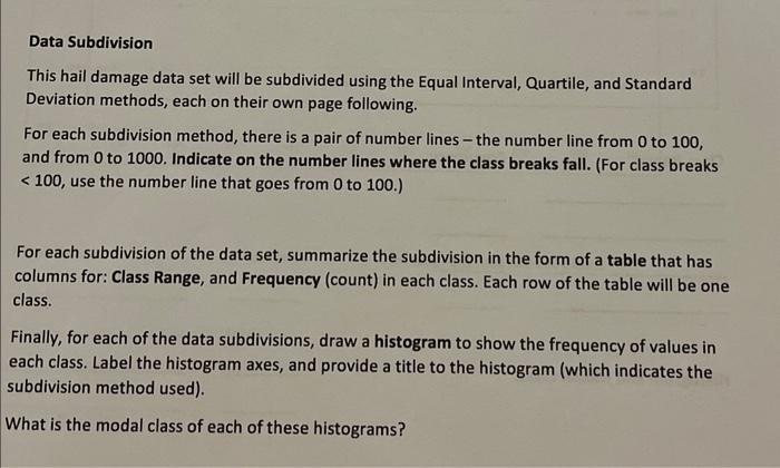 Solved Descriptive Statistics and Data Subdivision | Chegg.com