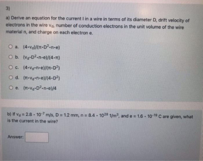 Solved a) Derive an equation for the current I in a wire in | Chegg.com
