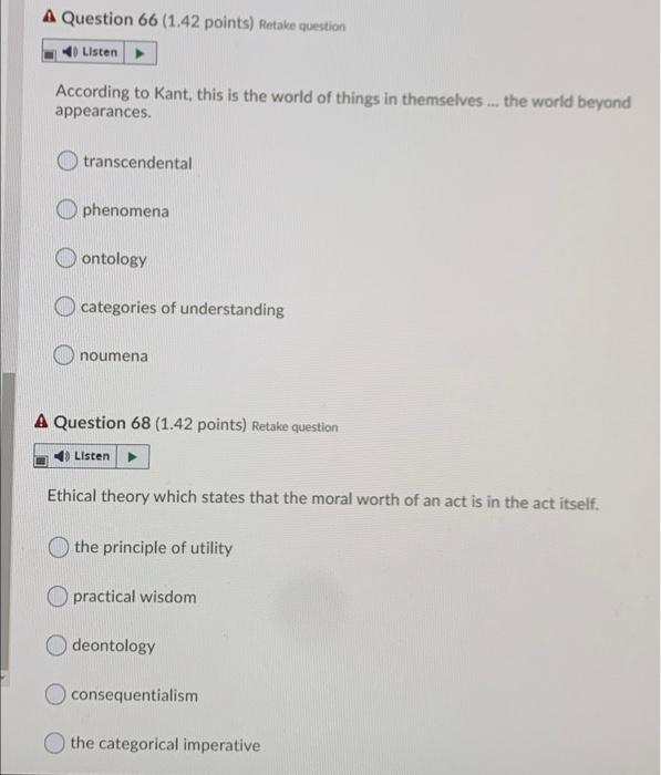 Solved A Question 66 (1.42 points) Retake question Listen | Chegg.com