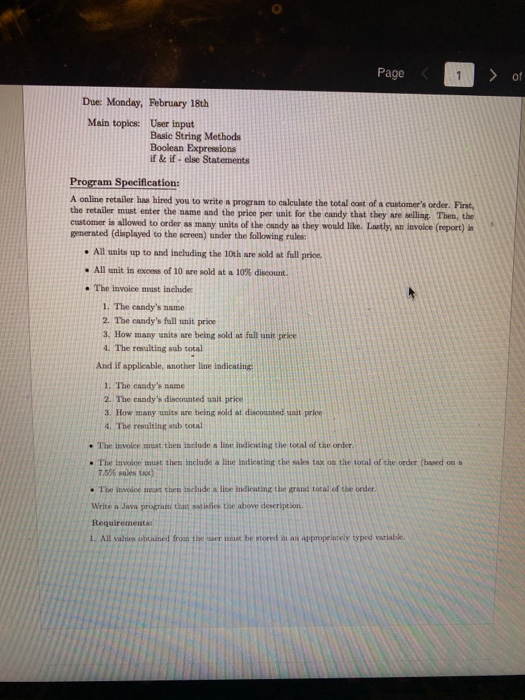 Solved Page 1 > of Due: Monday, February 18th Main topics: | Chegg.com