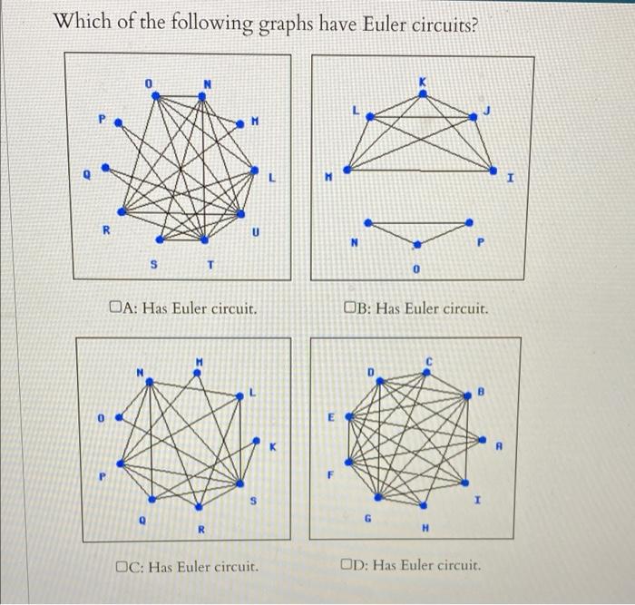 Solved Which of the following graphs have Euler circuits? M | Chegg.com