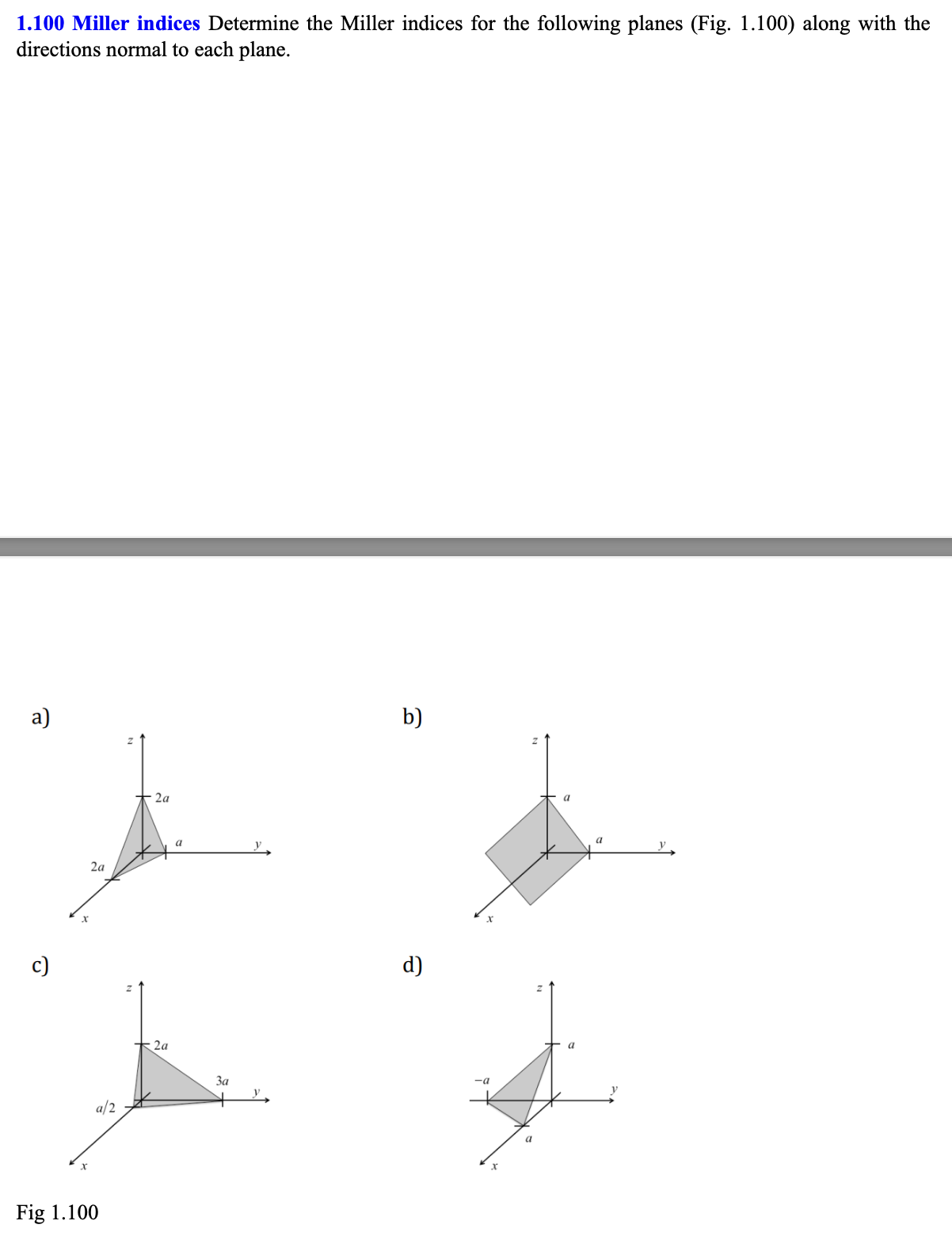 Solved 1.100 ﻿Miller indices Determine the Miller indices | Chegg.com