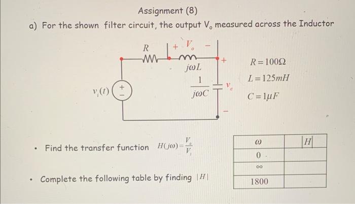 Solved a) For the shown filter circuit, the output V0 | Chegg.com