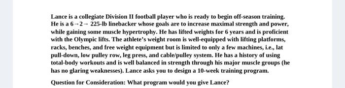 Solved Lance is a collegiate Division II football player who | Chegg.com