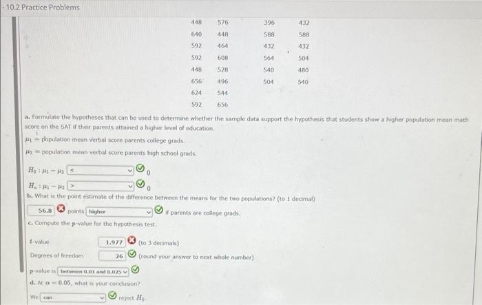 t: BuSI 2305−10.2 Practice Problems Exercise 10.09 | Chegg.com