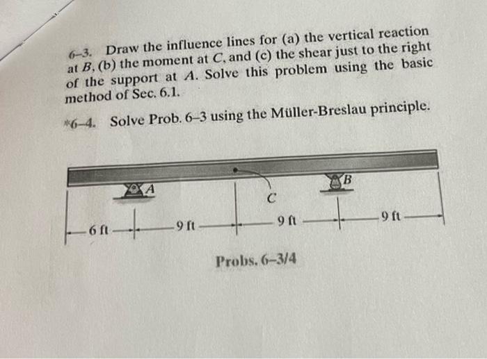Solved 6-3. Draw the influence lines for (a) the vertical | Chegg.com
