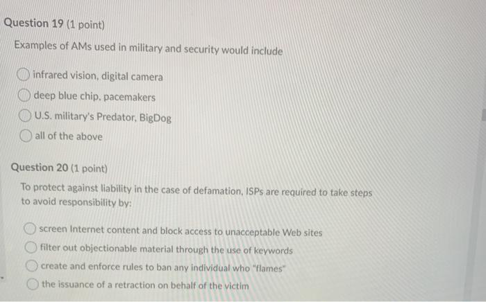 Solved Question 19 (1 point) Examples of AMs used in | Chegg.com