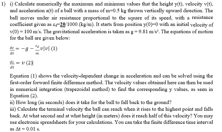 Solved i) ﻿Calculate numerically the maximum and minimum | Chegg.com
