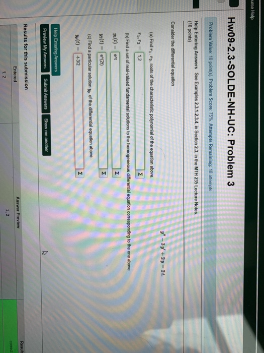 Solved urse Help Hw09-2.3-SOLDE-NH-UC: Problem 3 Problem | Chegg.com