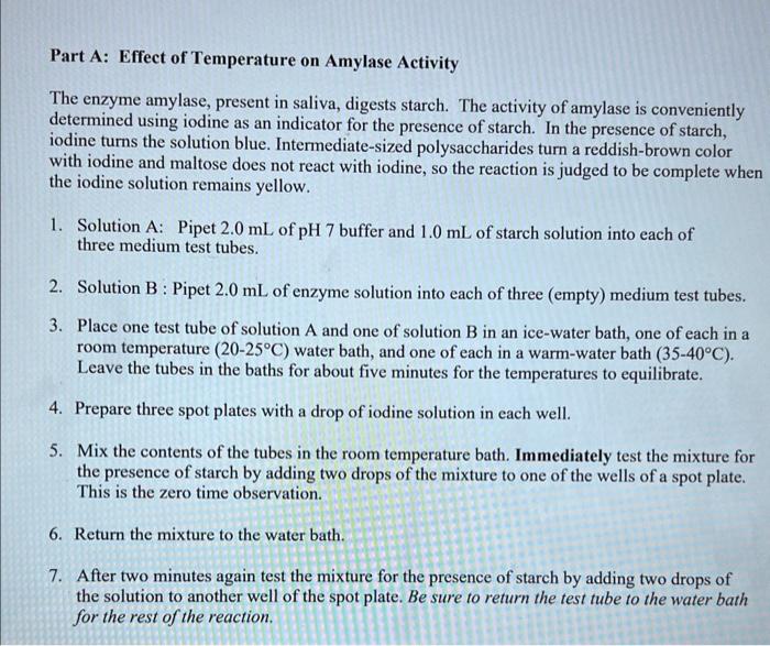 Solved Enzyme Activity Lab Part A: Effect of Temperature on | Chegg.com