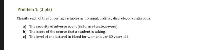 Solved Problem 1: (3 pts) Classify each of the following | Chegg.com