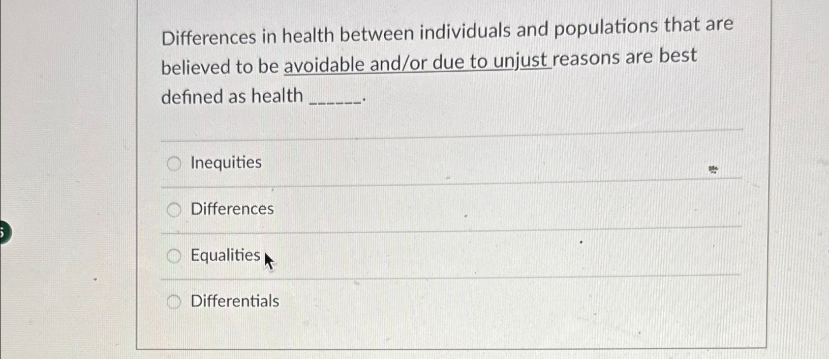 Solved Differences in health between individuals and | Chegg.com