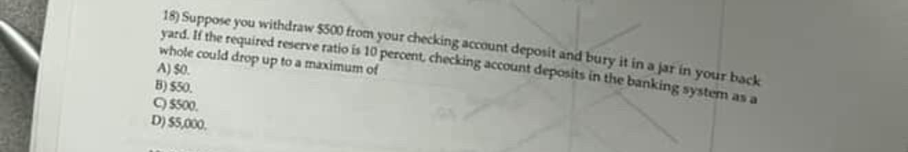 Solved 18) ﻿Suppose you withdraw \( \$ 500 \) ﻿from your | Chegg.com