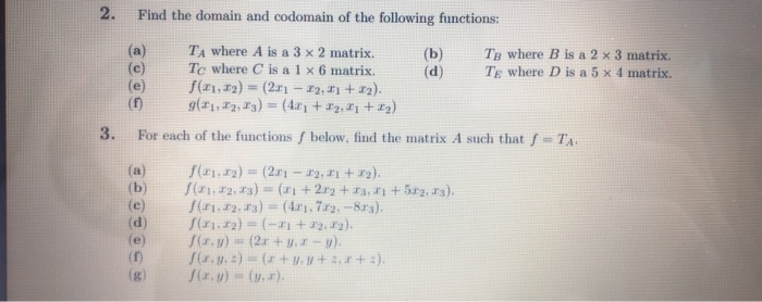 Solved Find the domain and codomain of the following | Chegg.com