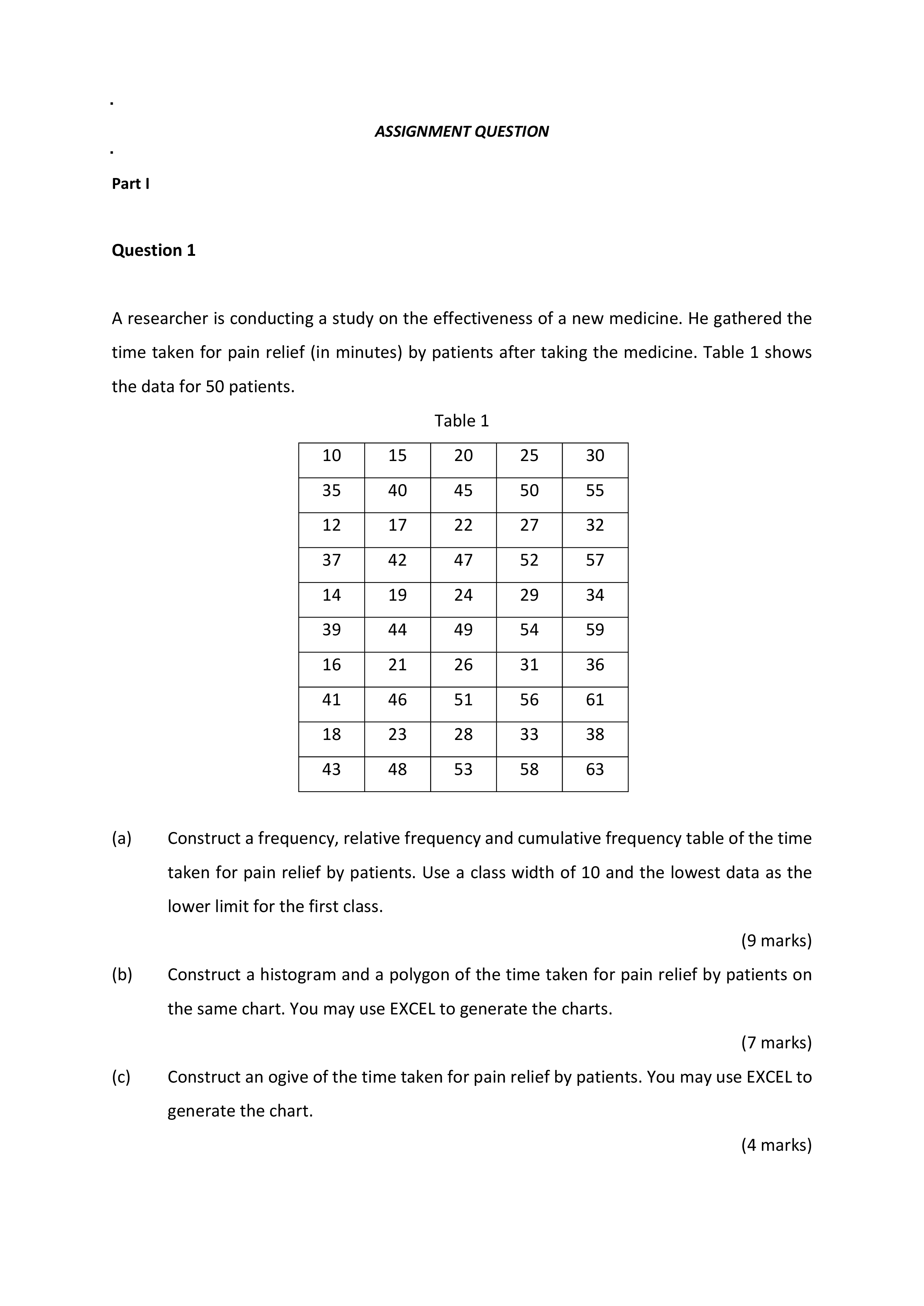 Solved ASSIGNMENT QUESTIONPart IQuestion 1A researcher is | Chegg.com