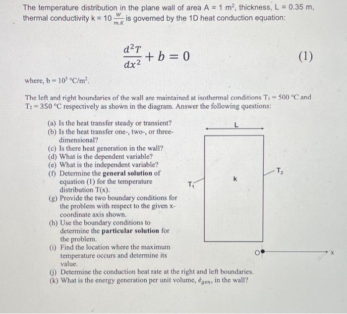 Solved The temperature distribution in the plane wall of | Chegg.com