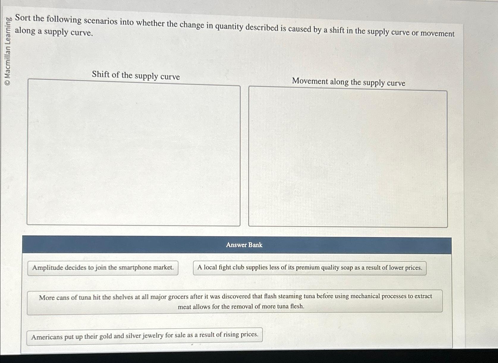 Solved Sort the following scenarios into whether the change | Chegg.com