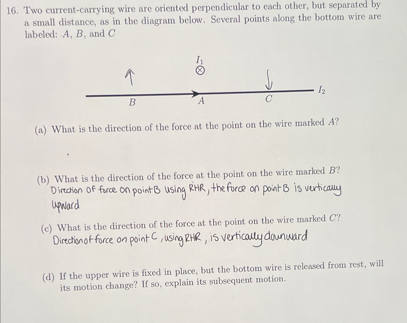 Solved Two current-carrying wire are oriented perpendicular | Chegg.com