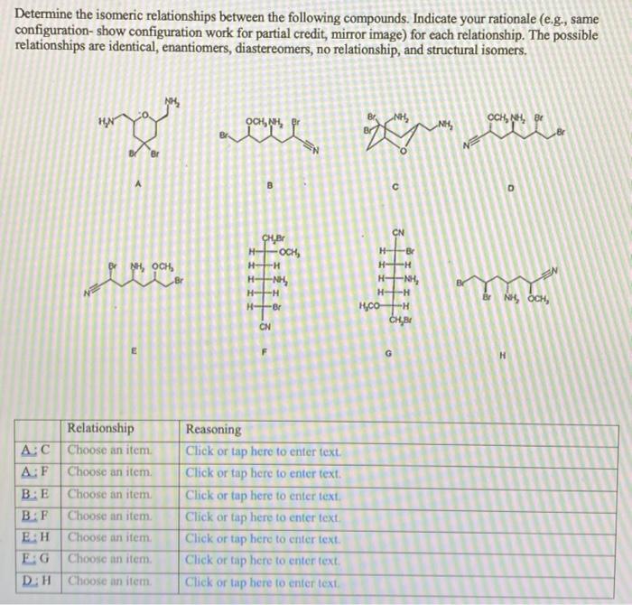 Solved Determine the isomeric relationships between the | Chegg.com