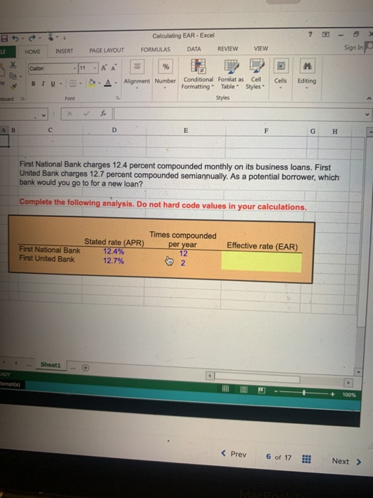 Solved ? 5 Calculating EAR-Excel FORMULAS DATA REVIEW TE | Chegg.com