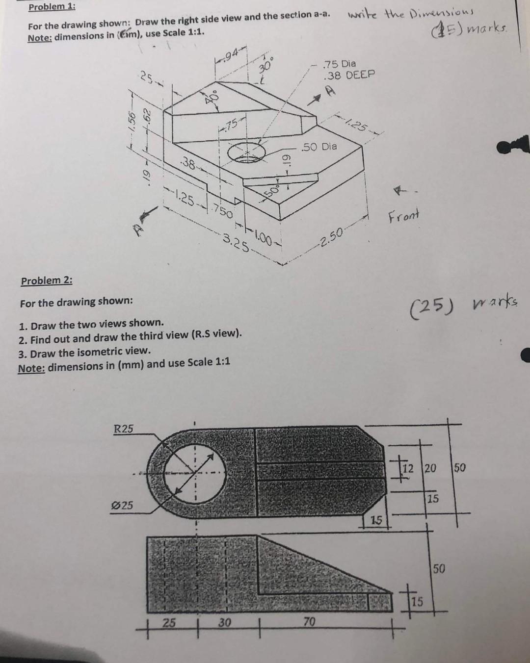Solved Problem 1: For the drawing shown: Draw the right side | Chegg.com
