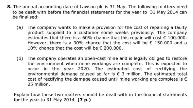 Solved 8. ﻿The annual accounting date of Lawson plc is 31 | Chegg.com