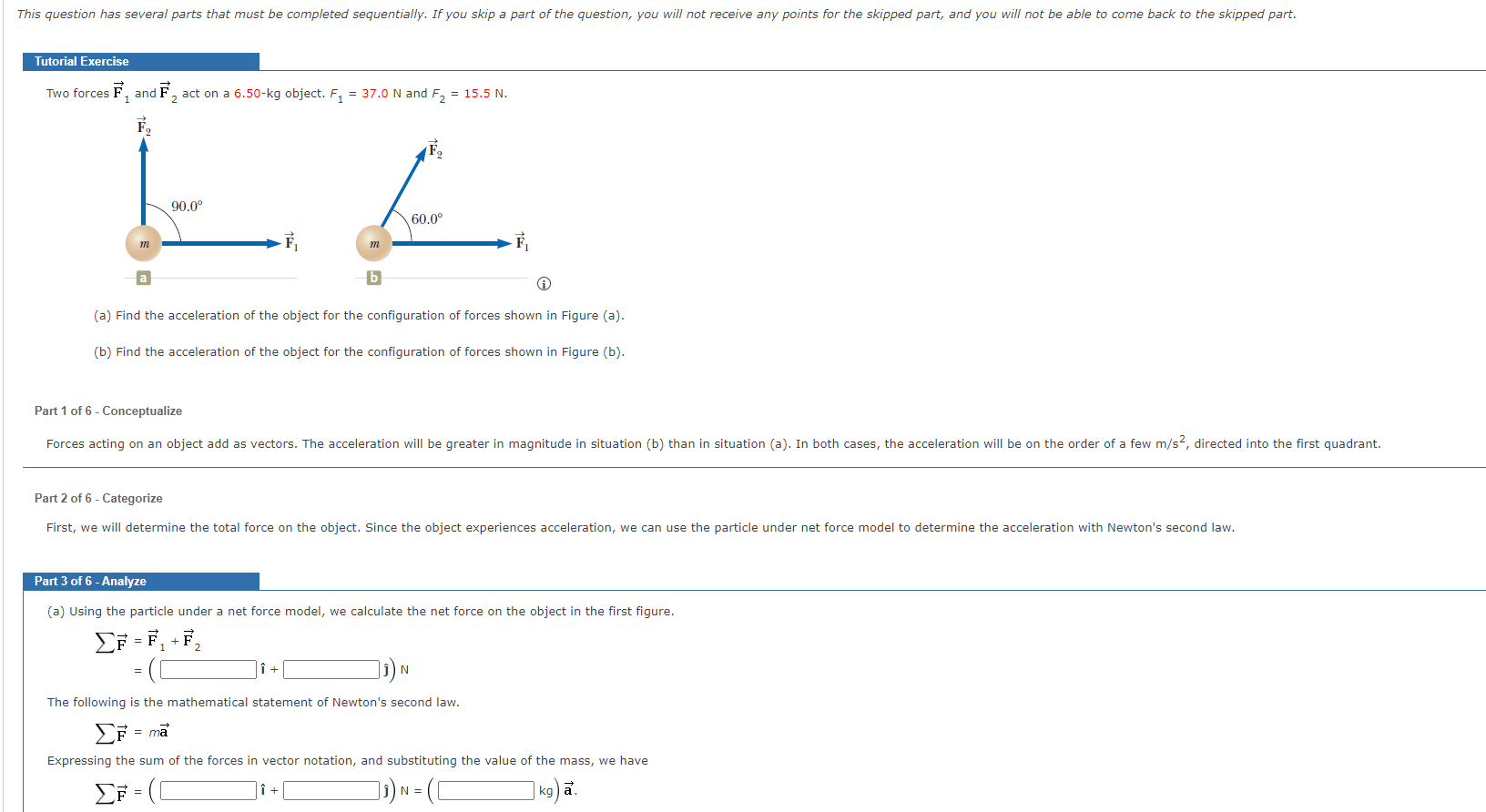 Solved Tutorial ExerciseTwo forces vec(F)1 ﻿and vec(F)2 ﻿act | Chegg.com