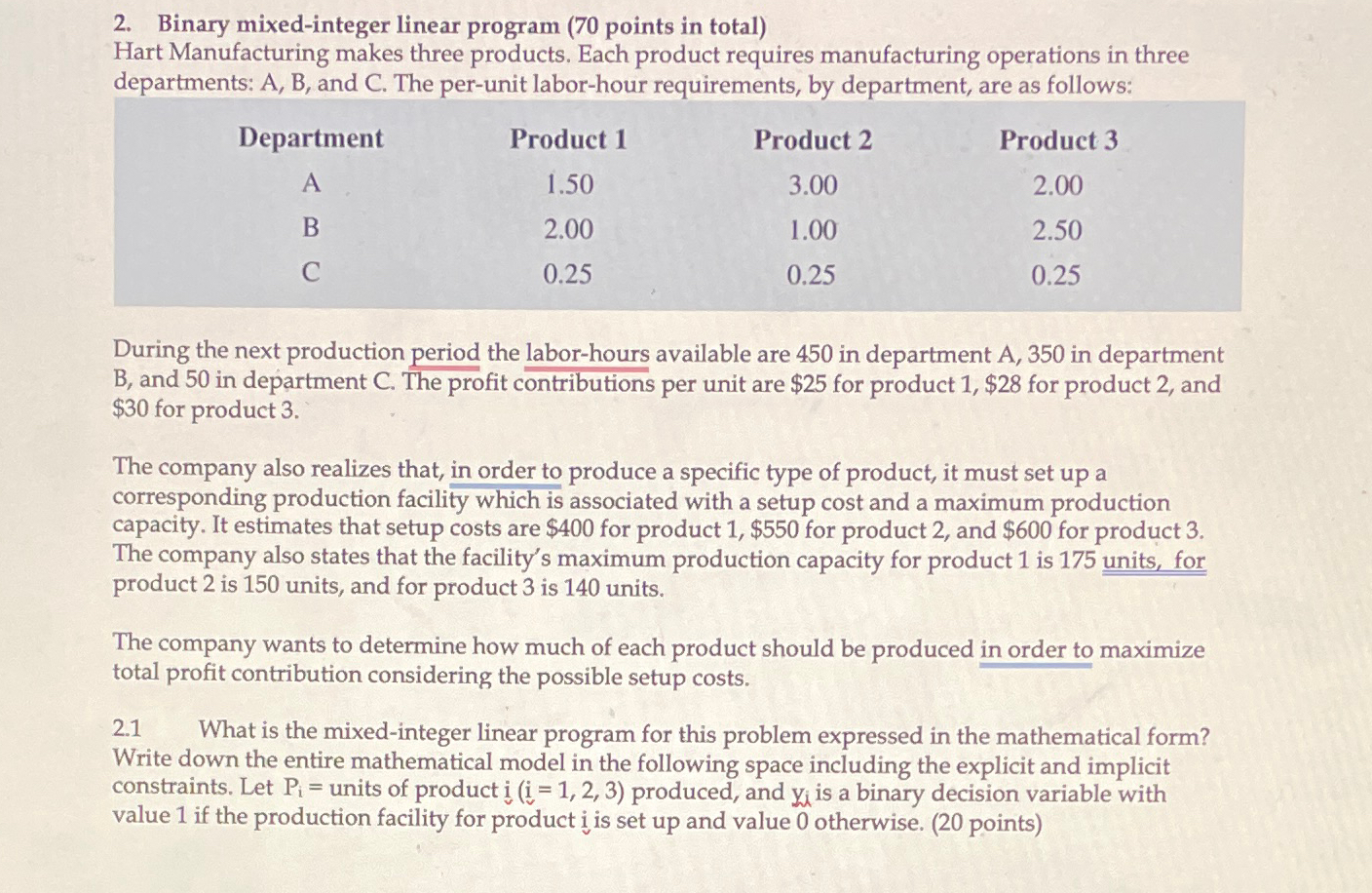Solved Binary mixed-integer linear program ( 70 ﻿points in | Chegg.com