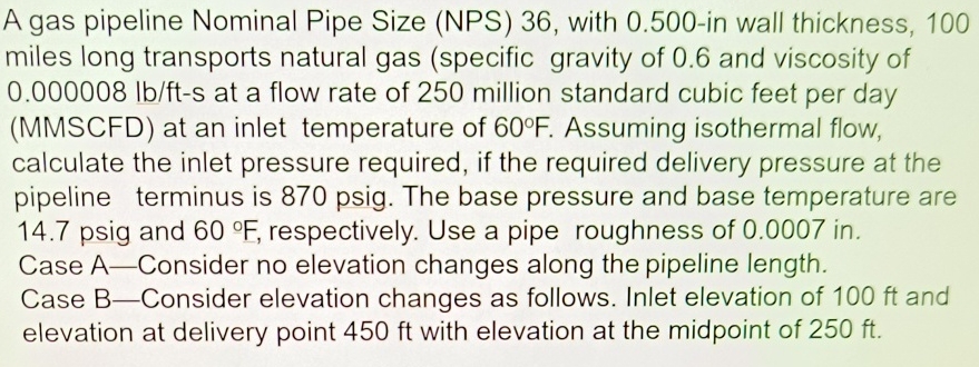 Solved A gas pipeline Nominal Pipe Size (NPS) 36 , ﻿with | Chegg.com