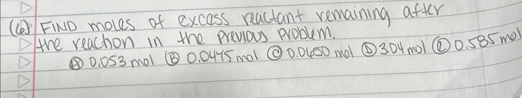 Find moles of(6) ﻿FIND moles of excess reactant | Chegg.com