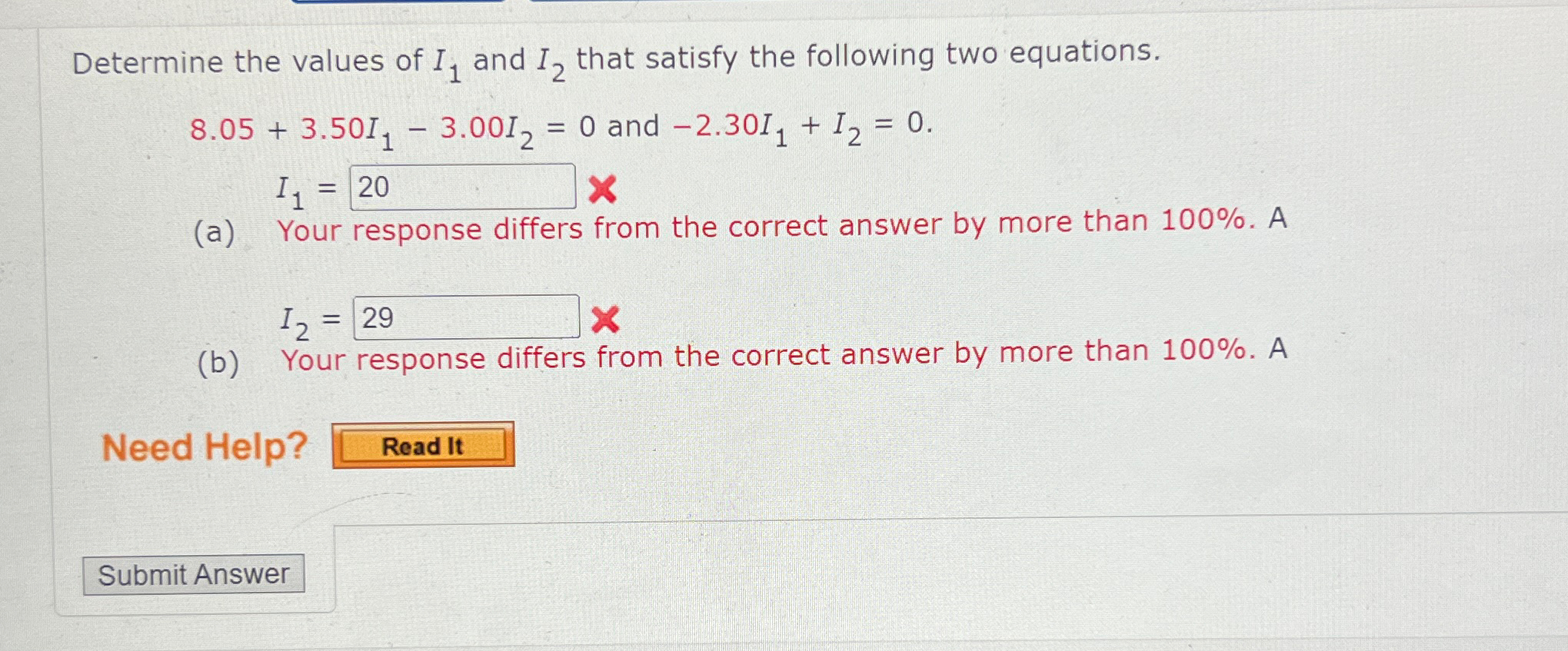 Solved Determine the values of I1 ﻿and I2 ﻿that satisfy the | Chegg.com