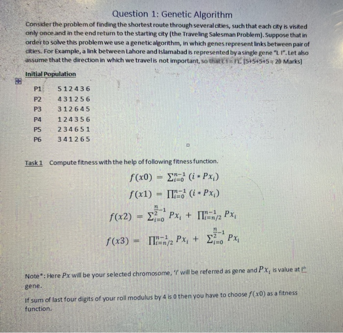 Question 1: Genetic Algorithm Consider the problem of | Chegg.com