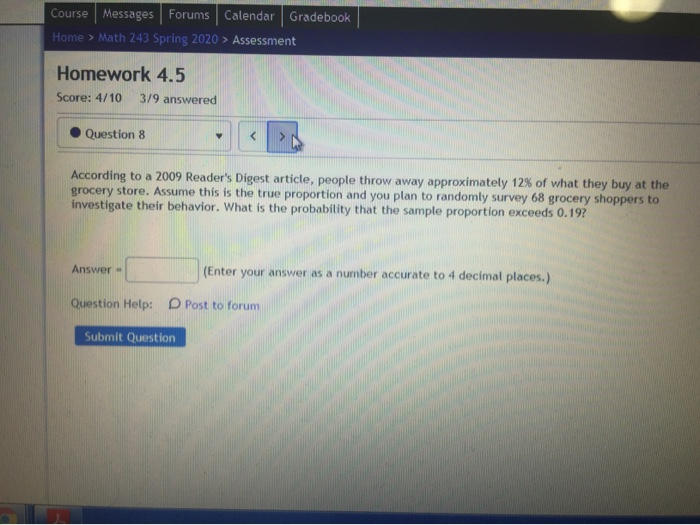 Solved Course Messages Forums Calendar Gradebook Home > Math | Chegg.com