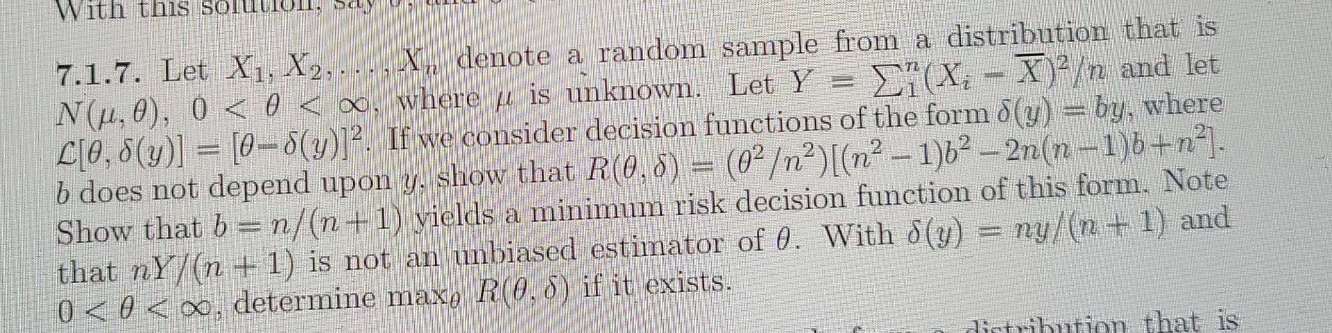 Solved 7.1.7. Let X1,X2,…,Xn denote a random sample from a | Chegg.com