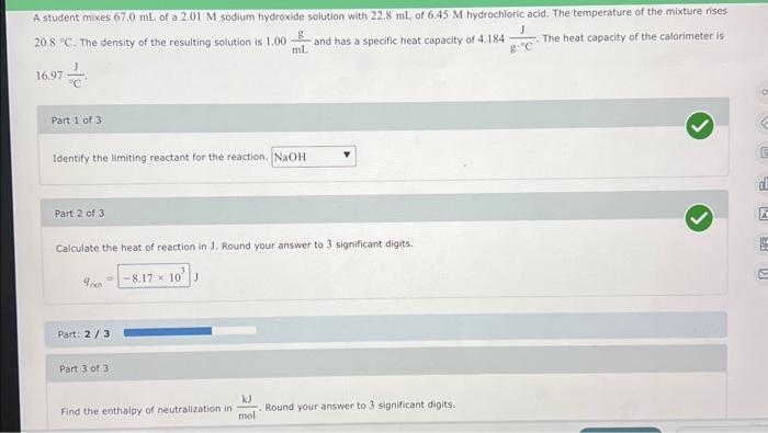 Solved A student mixes 67.0 mL of a 2.01M sodium hydroxide | Chegg.com