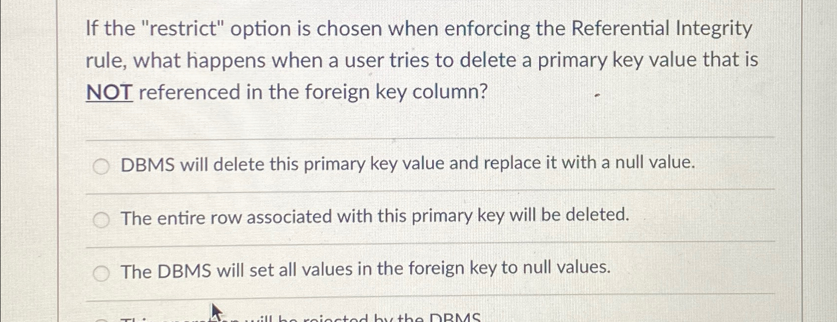 Solved If the "restrict" option is chosen when enforcing the | Chegg.com