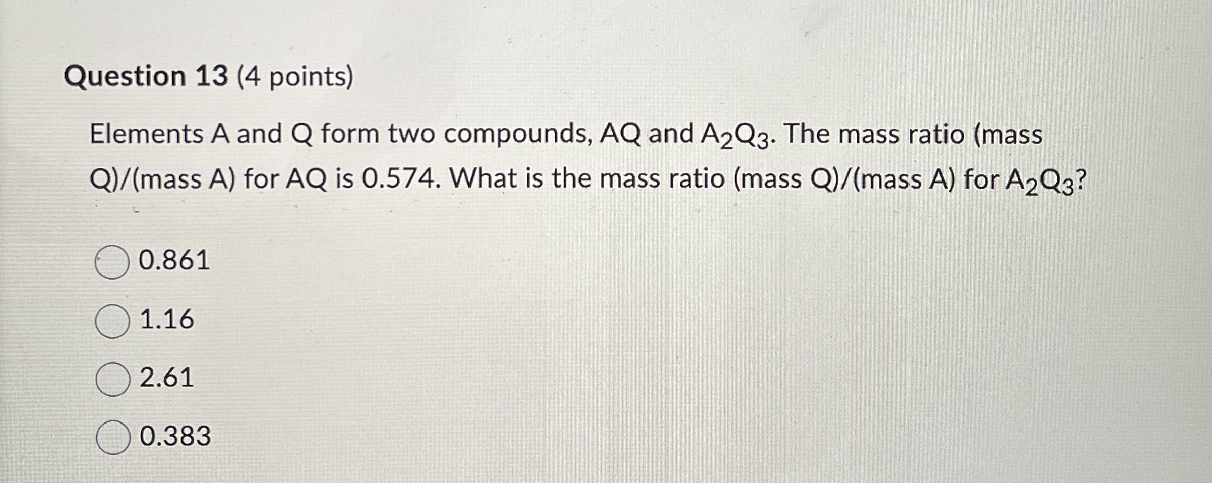 Question 13 (4 ﻿points)Elements A and Q form two | Chegg.com
