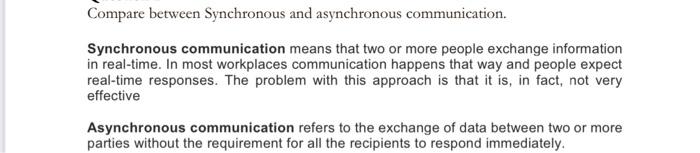 Solved Compare between Synchronous and asynchronous | Chegg.com