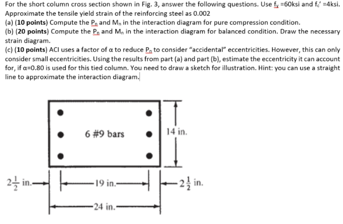 Solved For the short column cross section shown in Fig. 3, | Chegg.com
