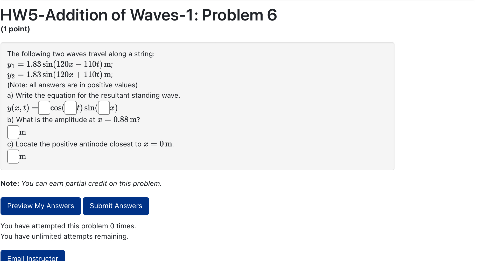 Solved HW5-Addition of Waves-1: Problem 6(1 ﻿point)The | Chegg.com