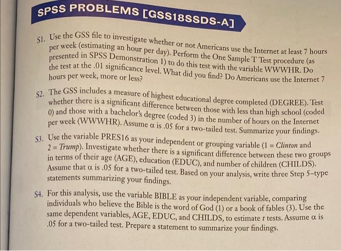 S1. Use the GSS file to investigate whether or not | Chegg.com