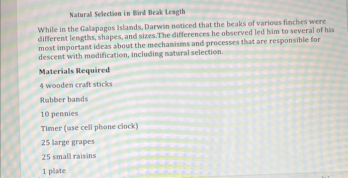 Solved Natural Selection in Bird Beak Length While in the | Chegg.com