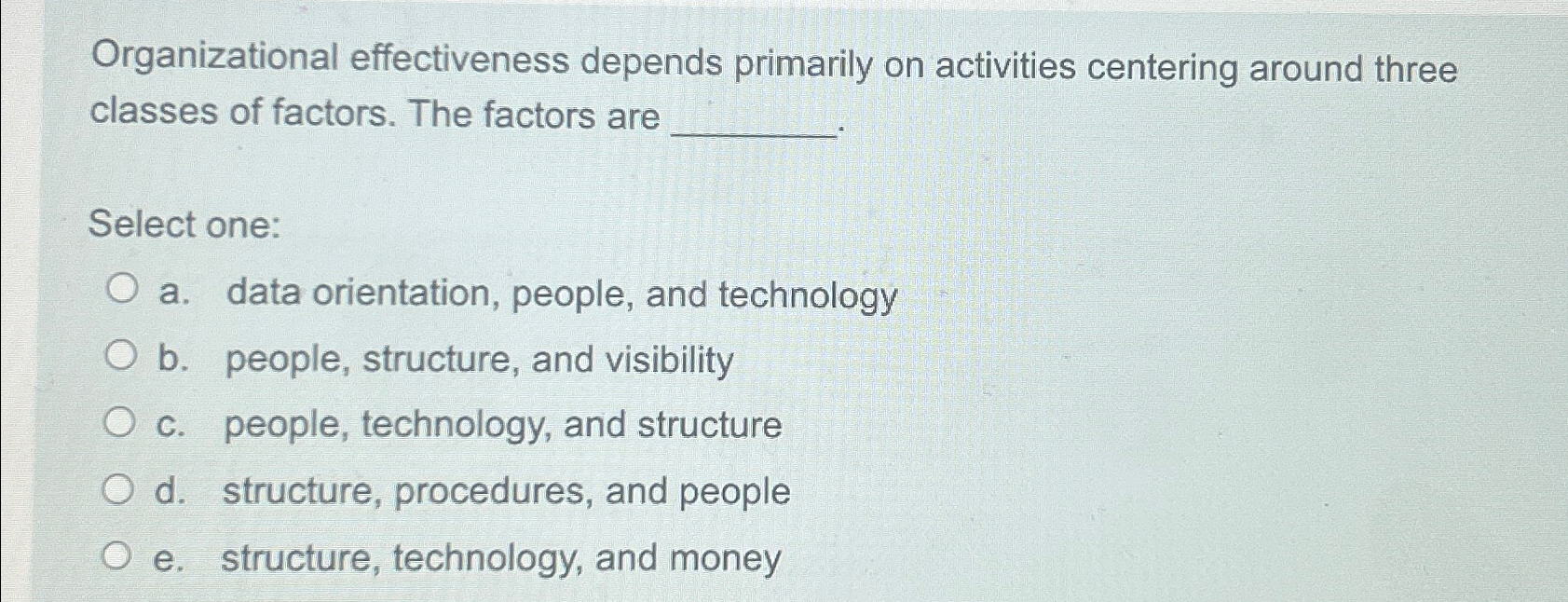 Solved Organizational effectiveness depends primarily on | Chegg.com
