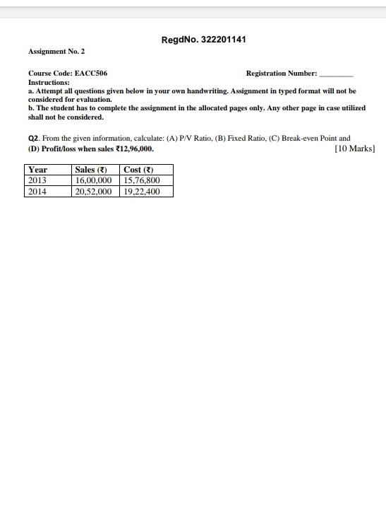 Solved Assignment No. 2 Course Code: | Chegg.com