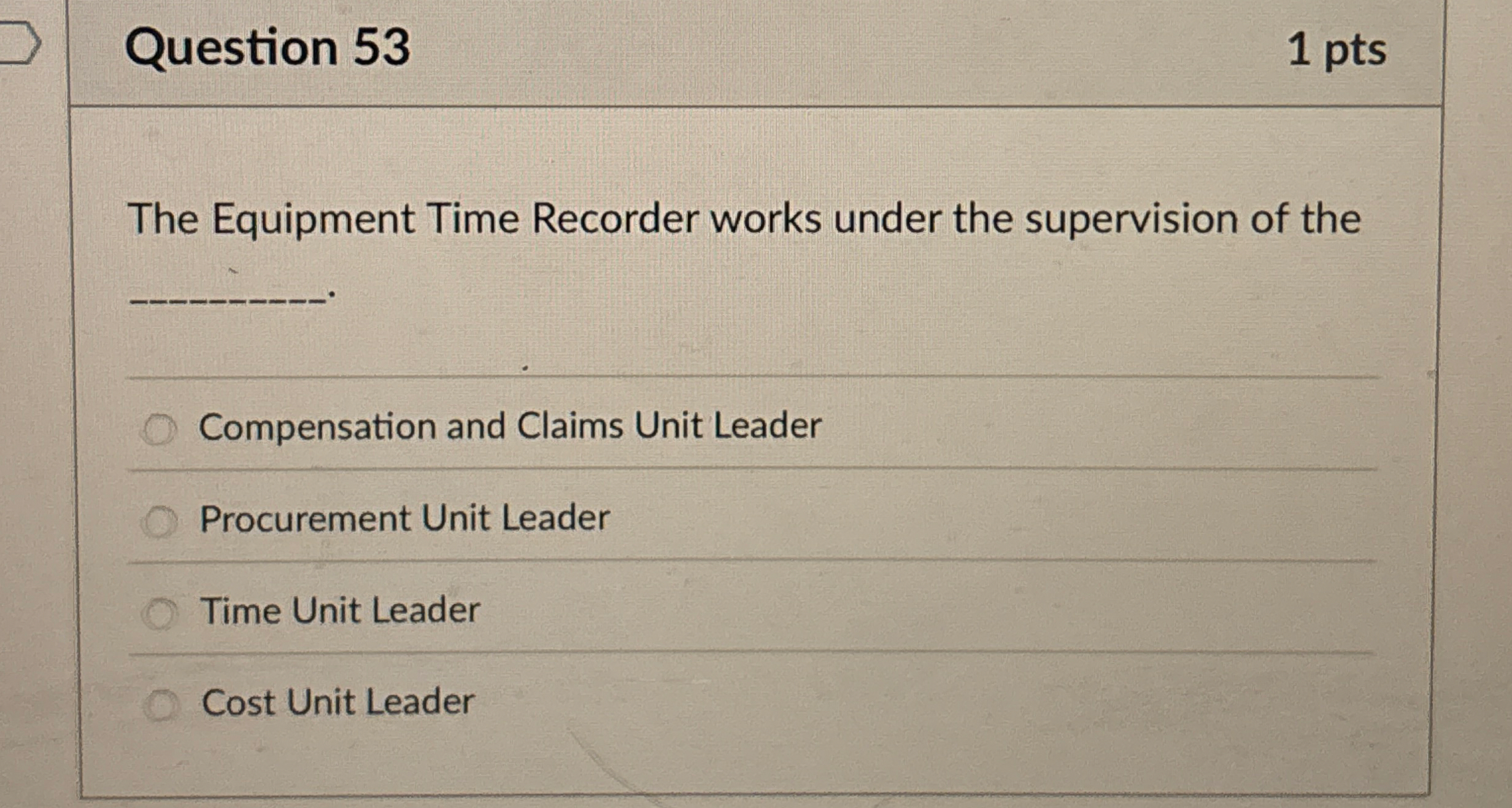 Solved Question 531 ﻿ptsThe Equipment Time Recorder works | Chegg.com